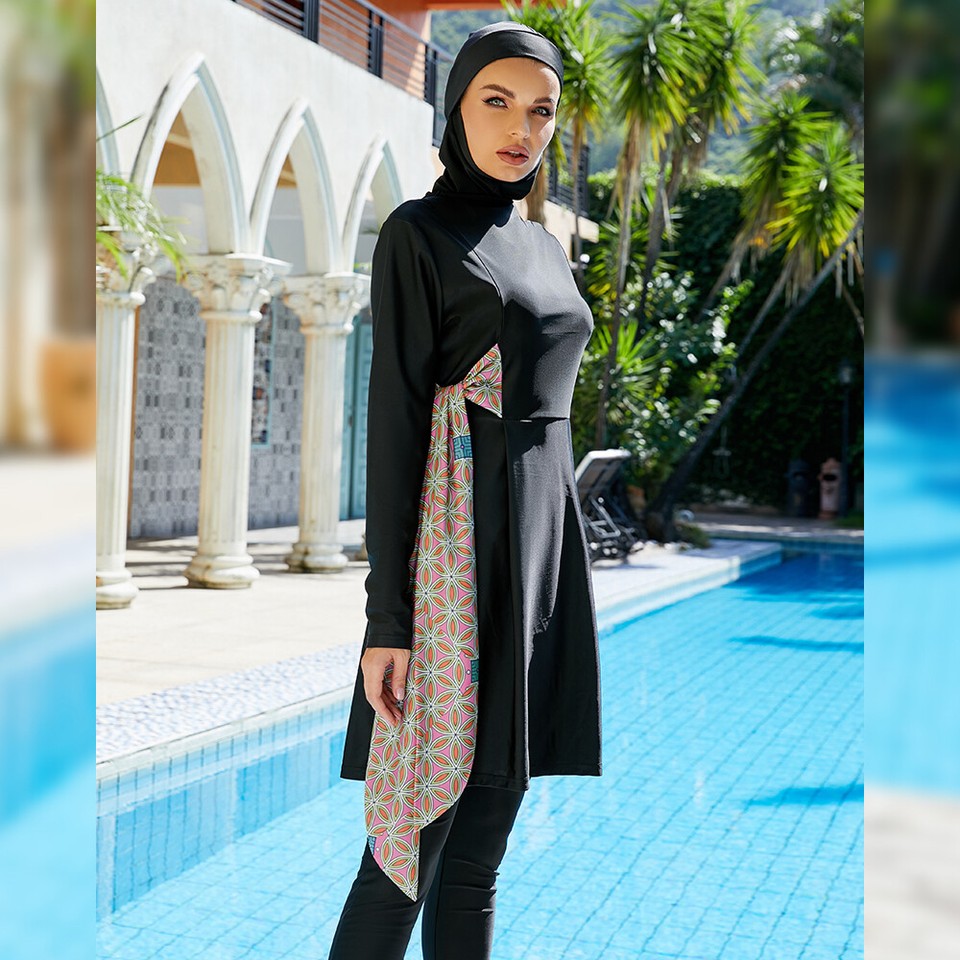 3pcs Full Cover Women Muslim Swimsuit Set Burkini Modest Swimwear ...