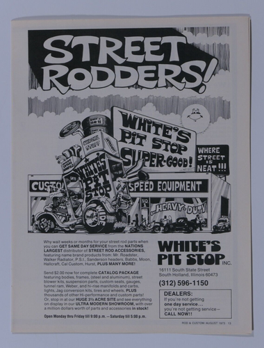 White's Pit Stop So. Holland Il Street Rodders VTG 73 Regional Original Print Ad | eBay