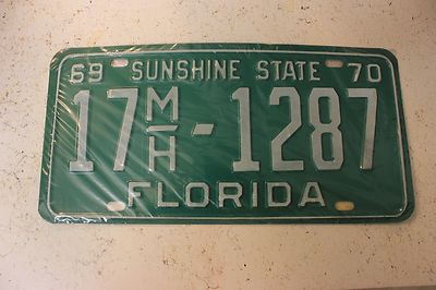 Vintage 1969-70 FLORIDA SUNSHINE STATE 17MH-1287 GREEN License Plate ...