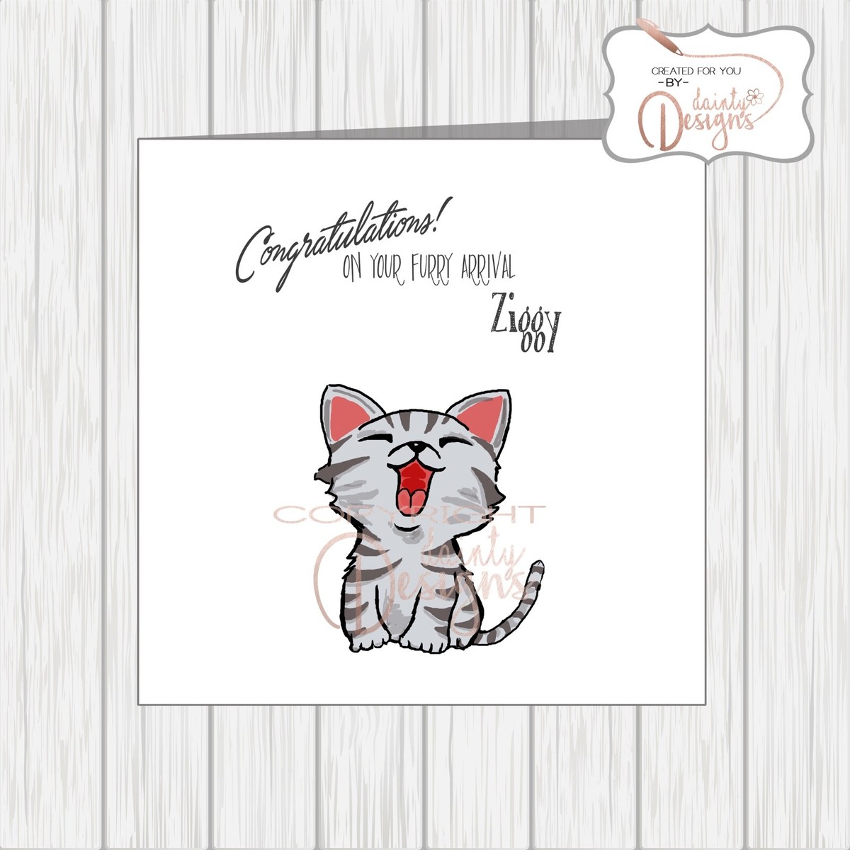 Congratulations Cat Greeting Card With A Cute White Cat With Deer