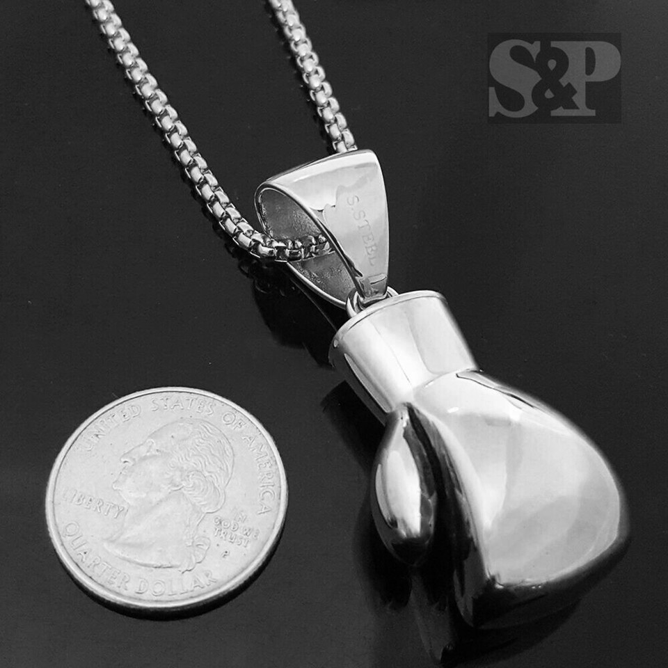 Stainless Steel Rocky Boxing Glove Pendant & 24" Round Box Chain ...