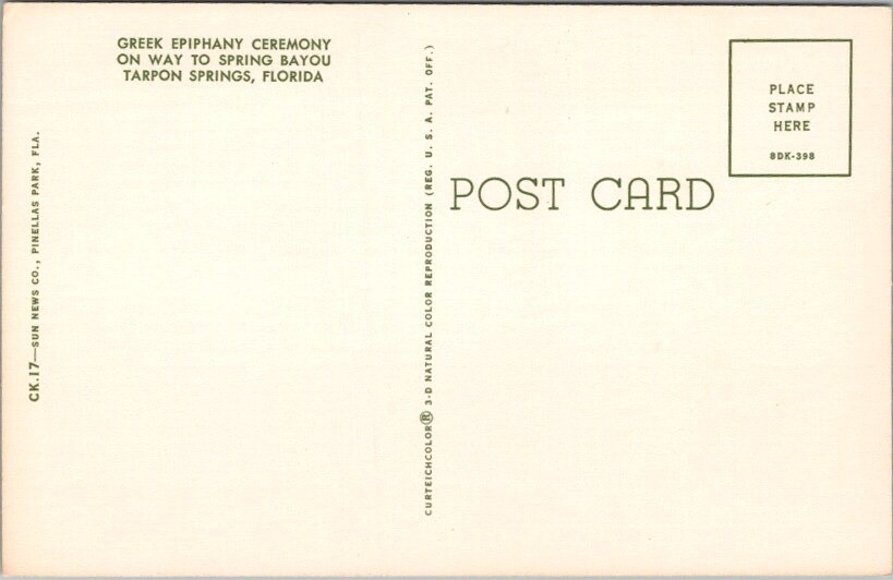 Tarpon Springs, Florida Postcard "Greek Epiphany Ceremony" Spring Bayou ...