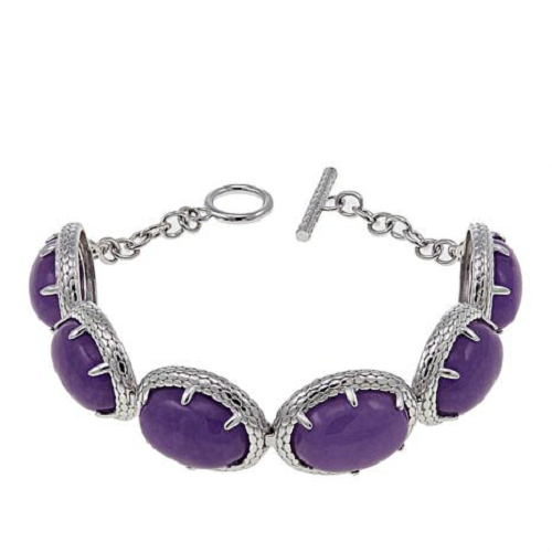 HSN Jade of Yesteryear Sterling Silver Oval Lavender Jade Line Bracelet 8" | eBay