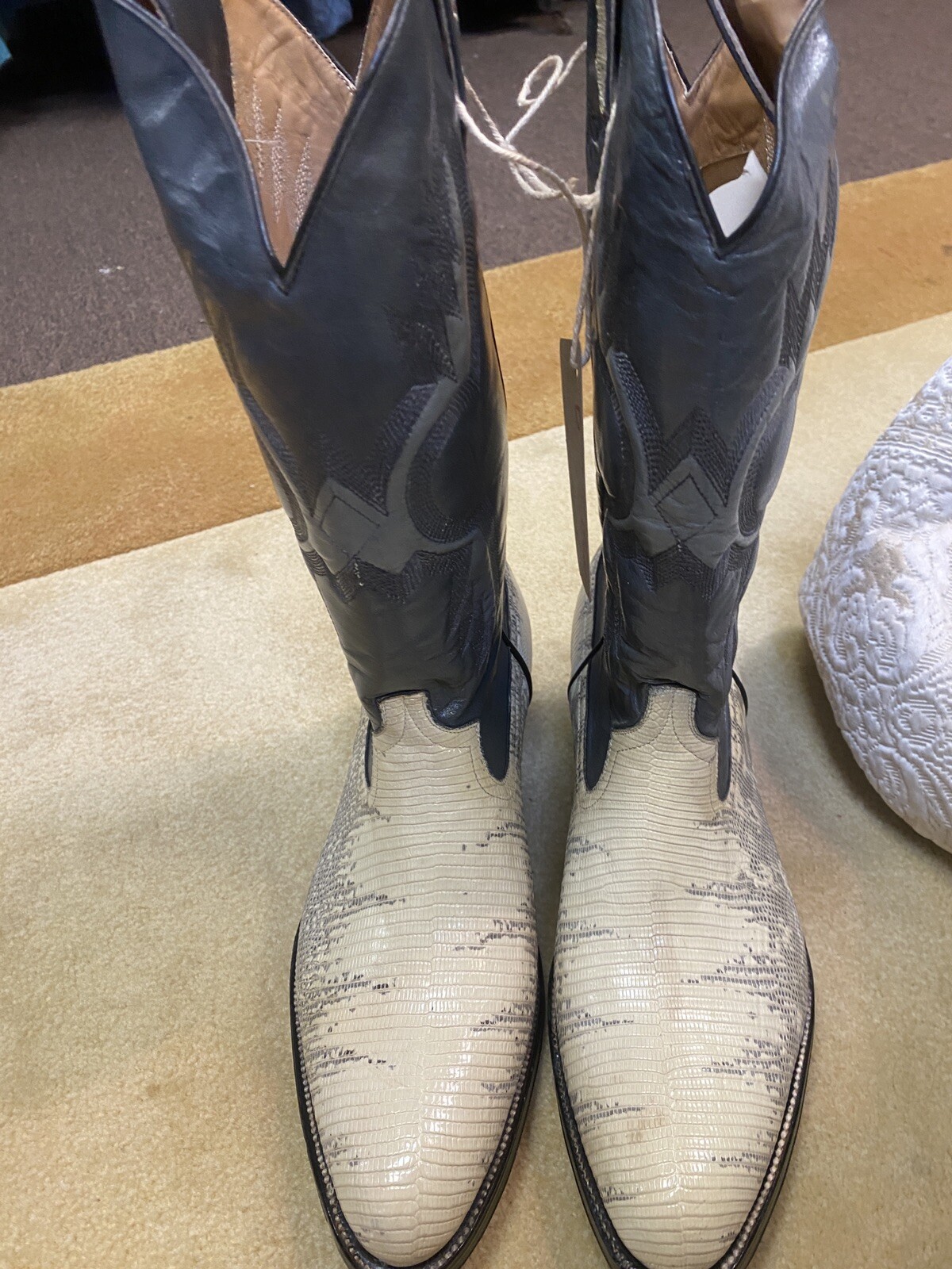 Vintage Handmade Leon Mexico Lizard Hand stitched Cowboy Leather Boots ...