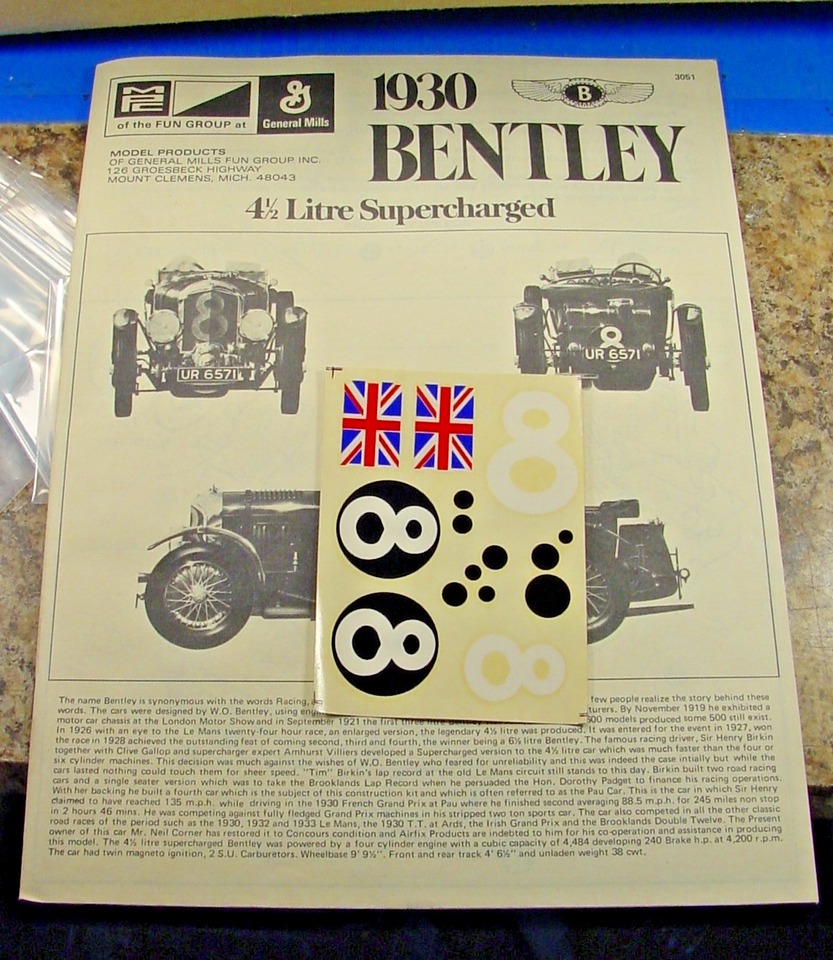 DL 1930 BENTLEY 4.5 LITRE SUPERCHARGED 1/12 SCALE MPC PLASTIC MODEL KIT ...