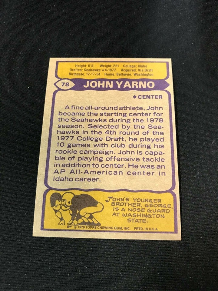 1979 Topps JOHN YARNO #78 Seattle Seahawks NRMT *JU22 | eBay