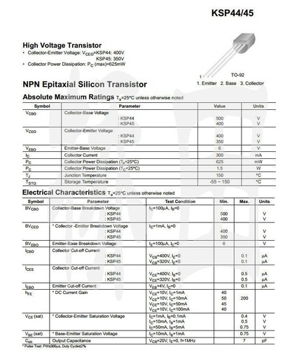 50pcs KSP44 400V 0.3A NPN TO-92 Transistors NEW | eBay