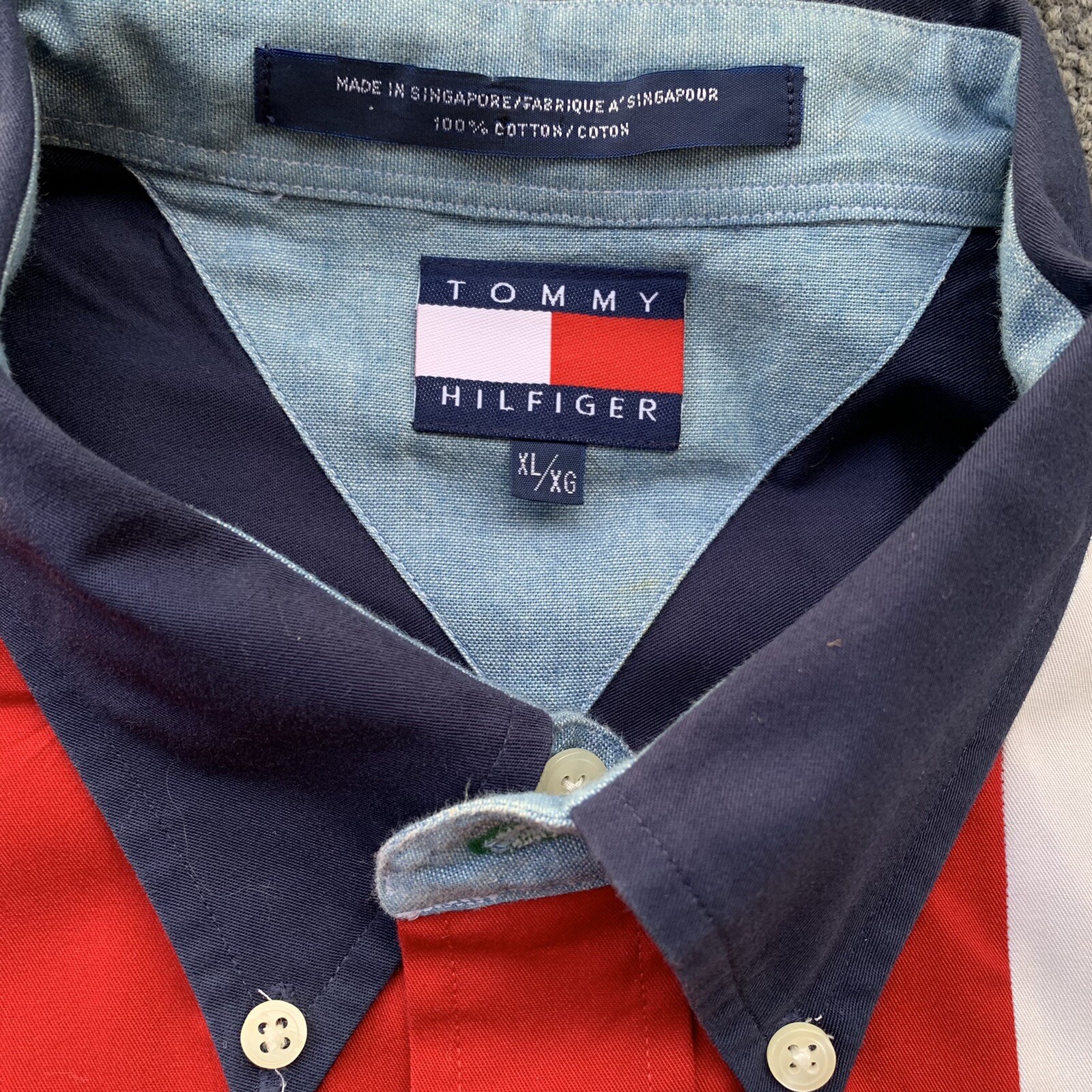 Vintage Tommy Hilfiger USA American Flag Button Up Lo… - Gem