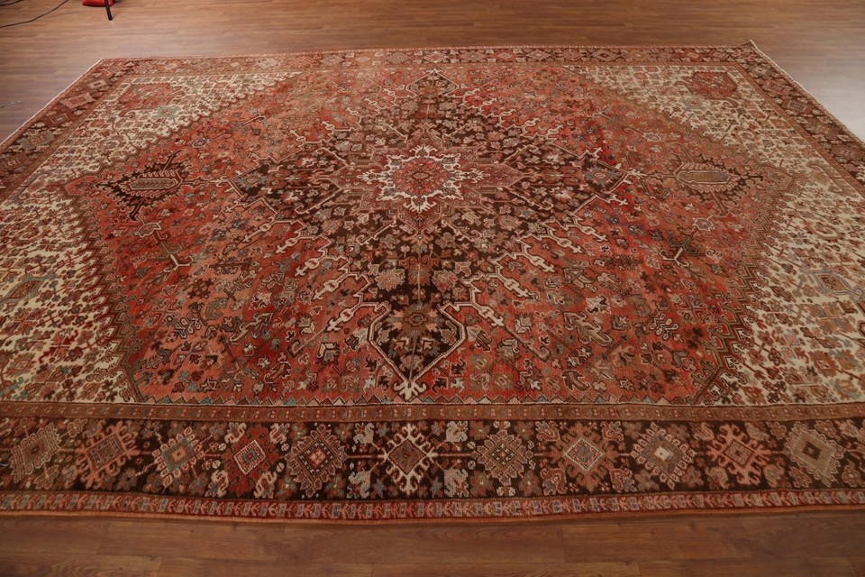 Rust/ Dark Brown Hand-Knotted Wool Vintage Heriz Dining Room Area Rug ...