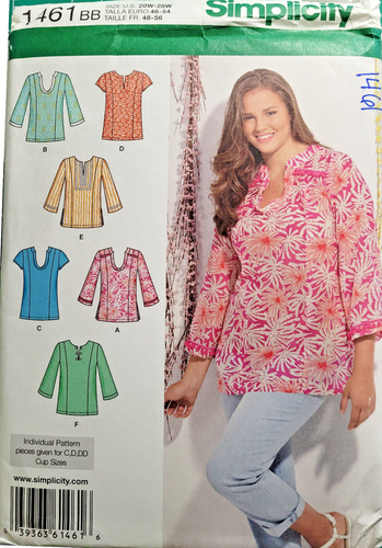 UNCUT-Simplicity Pattern #1461-Women's Tunic/Neck & Sleeve Variations ...