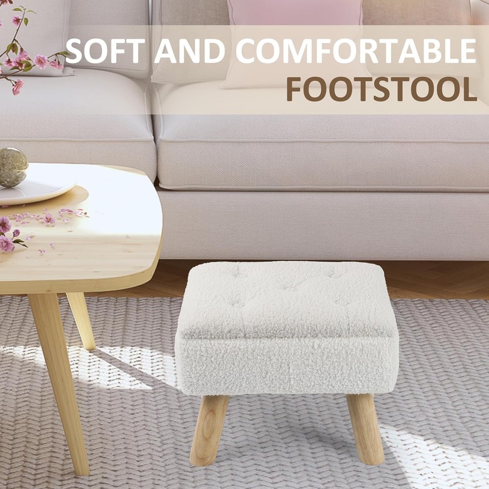 Small Foot Stool Ottoman w/Storage Box Boucle Teddy Velvet Foot Rest ...