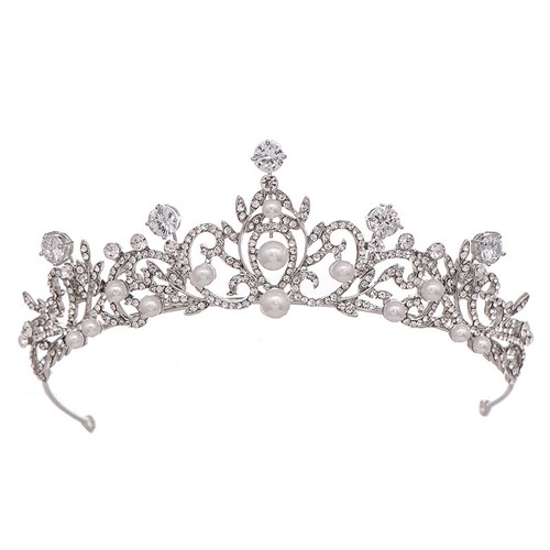 4.5cm Tall Leaf Pearl Crystal Wedding Queen Princess Prom Tiara Crown ...