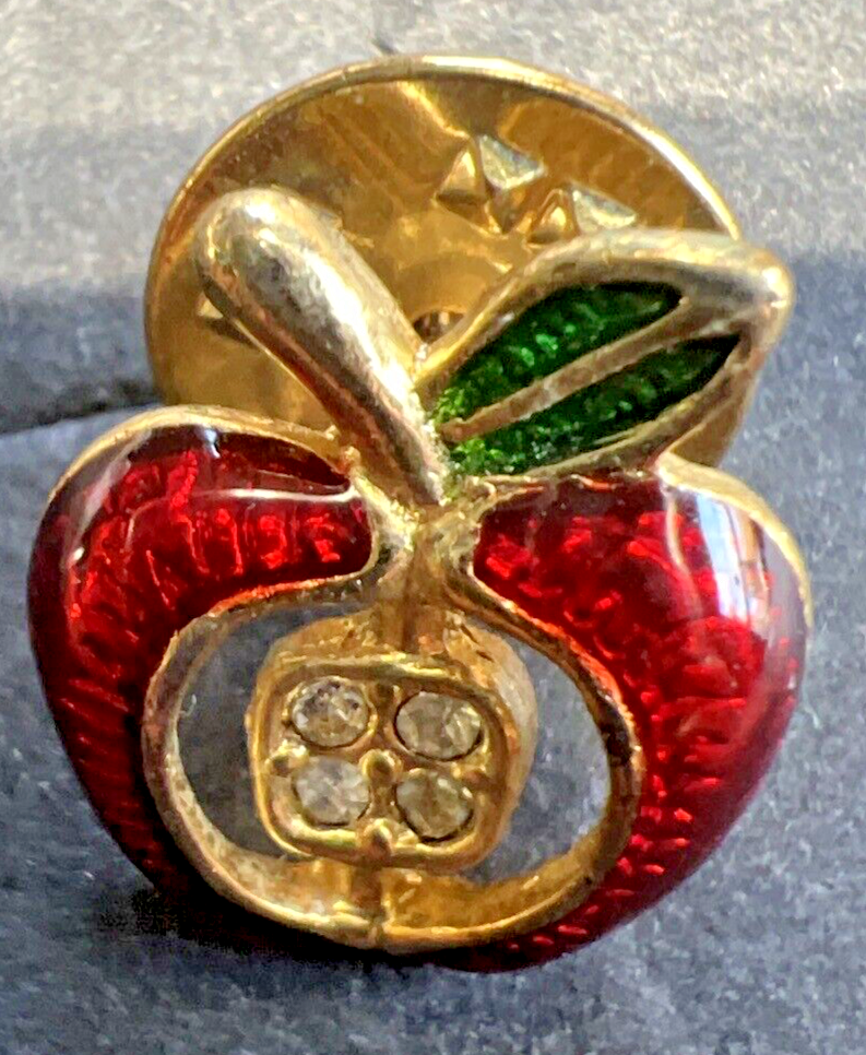 Rhinestone Red Apple Lapel Pin - Vintage Teacher Educator Friend Love ...