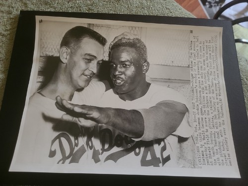 1956 MLB BASEBALL PHOTO JACKIE ROBINSON WORLD SERIES GAME 6 WIN BLACK ...