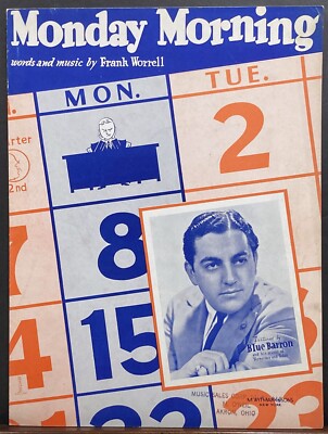 1938 BLUE BARRON "MONDAY MORNING" SHEET MUSIC - BIG BAND LEADER | eBay