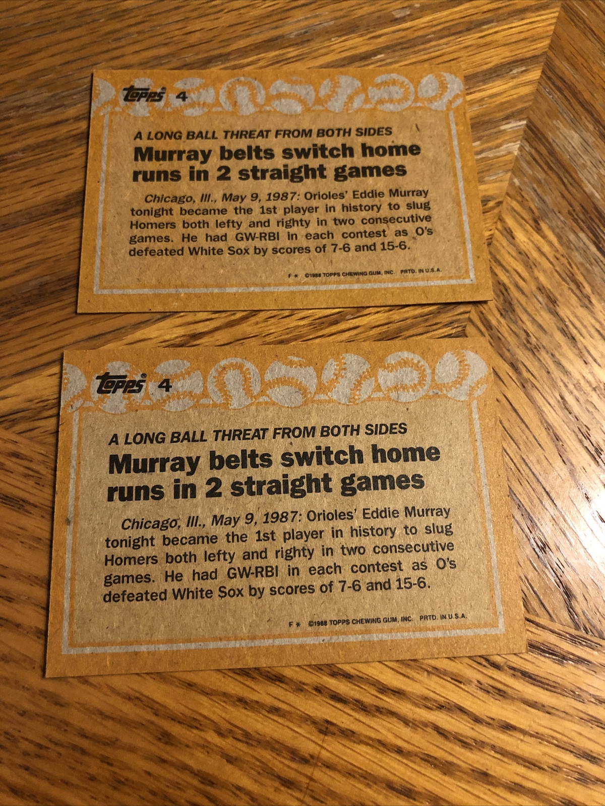 Lot X 2 1988 Topps EDDIE MURRAY 1987 Record Breakers Error & Corrected ...