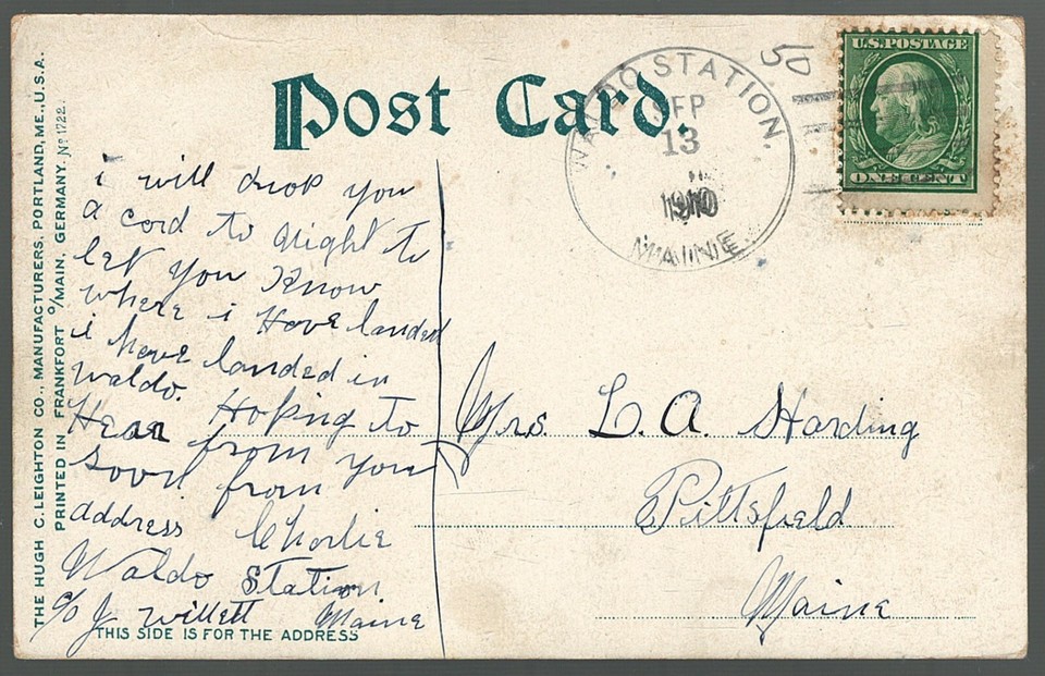 Postcard Waldo Station Maine Postmark Greetings From Portland Harbor ...