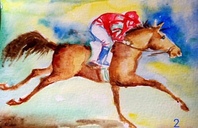 Jockey Horse racing art,horse running original painting,equestrian ...