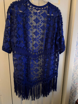 Chico Brand Mesh Open Cardigan 3/4 Length Sleeve with Fringe Detail ...