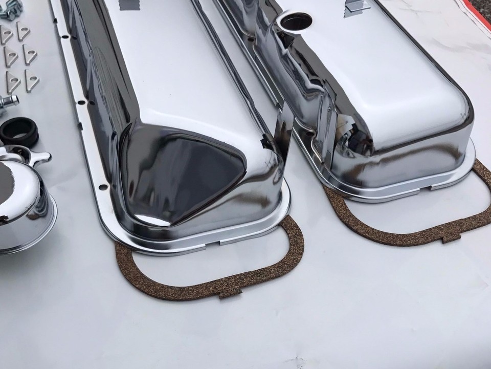 Chrome CHEATER Valve Covers SLANT BBC 396 427 454 KIT 40 PC KIT Fits ...