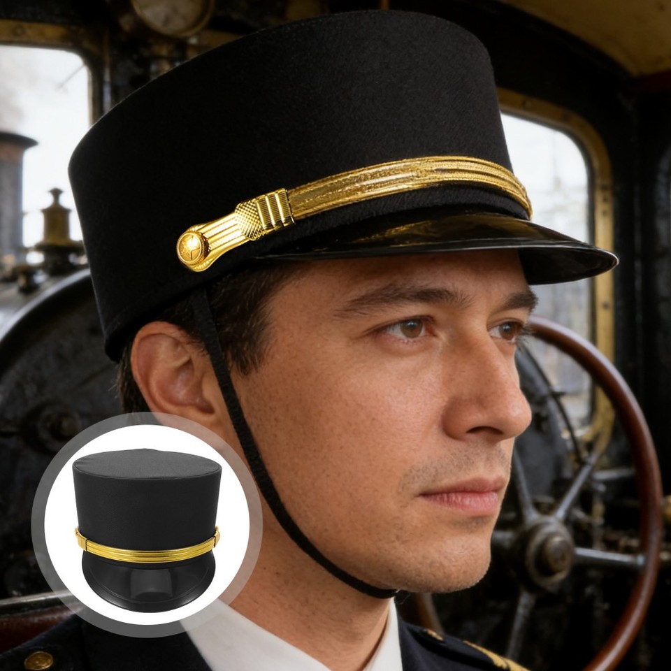 Train Conductor Hat: Black Engineer Cap - Vintage Railway Costume Props ...
