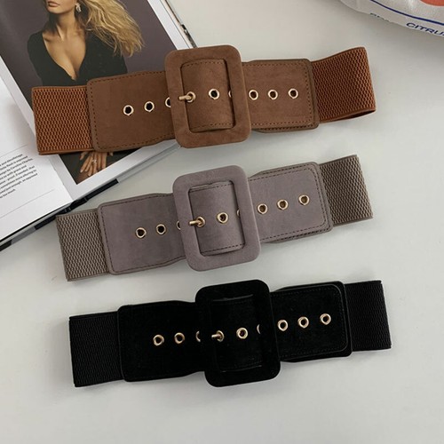 Women Wide Elastic Belt Woolen Cloth Stretch Dress Coat Waistband ...