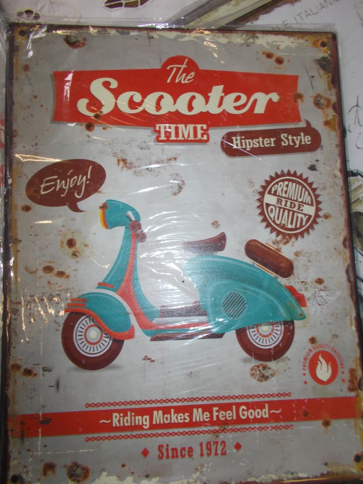 Nostalgia Tin Sign Moped Time/Scooter Time Retro Style | eBay