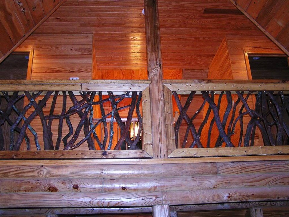 Rustic Railings Stair Porch Interior Exterior Primitive Log Cabin Art ...
