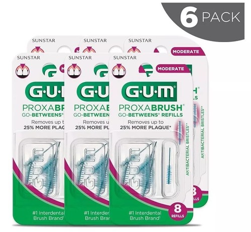 GUM 612A Proxabrush Go-Betweens Interdental Brush Refills Moderate 8 Ct ...