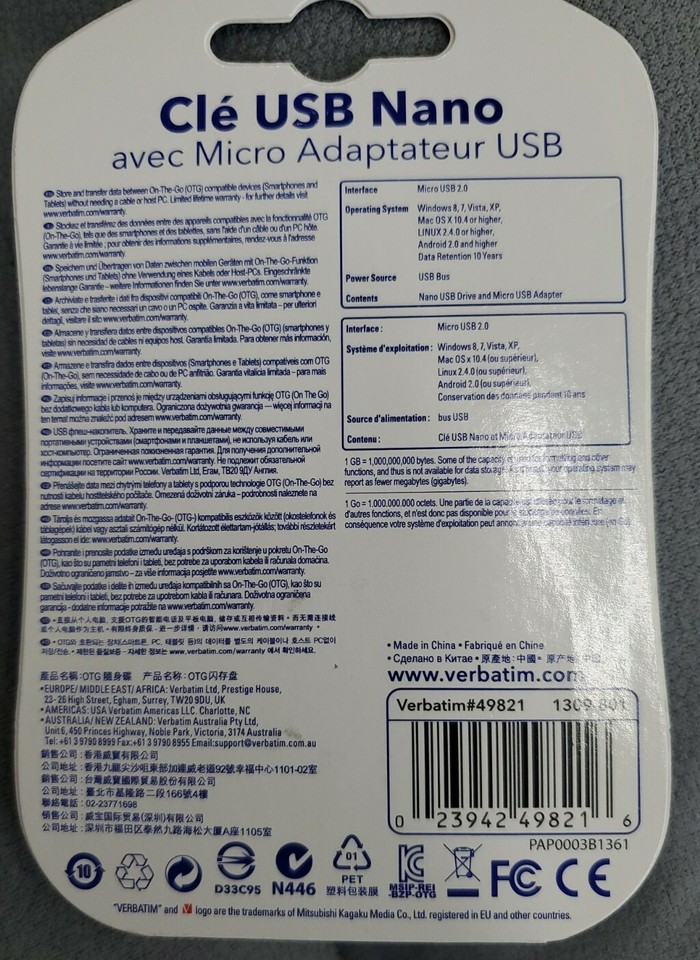 Verbatim Nano Usb Drive 16gb Go with micro USB adapter new store and go ...