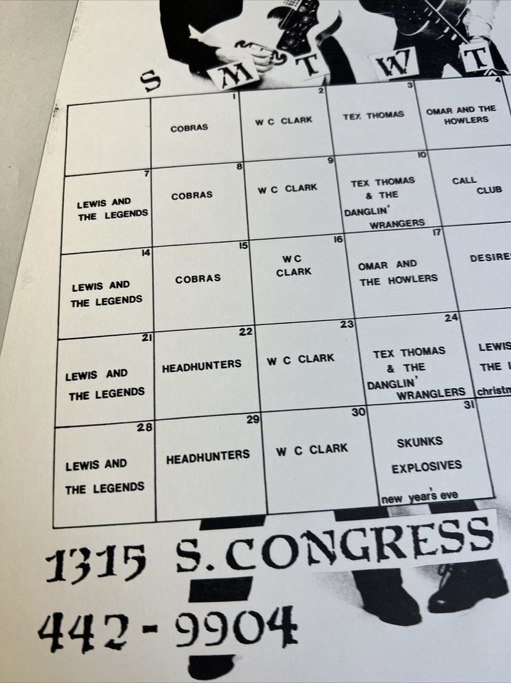 Original Continental Club Austin, TX Calendar 12/80 Rockpile Photo 17 ...