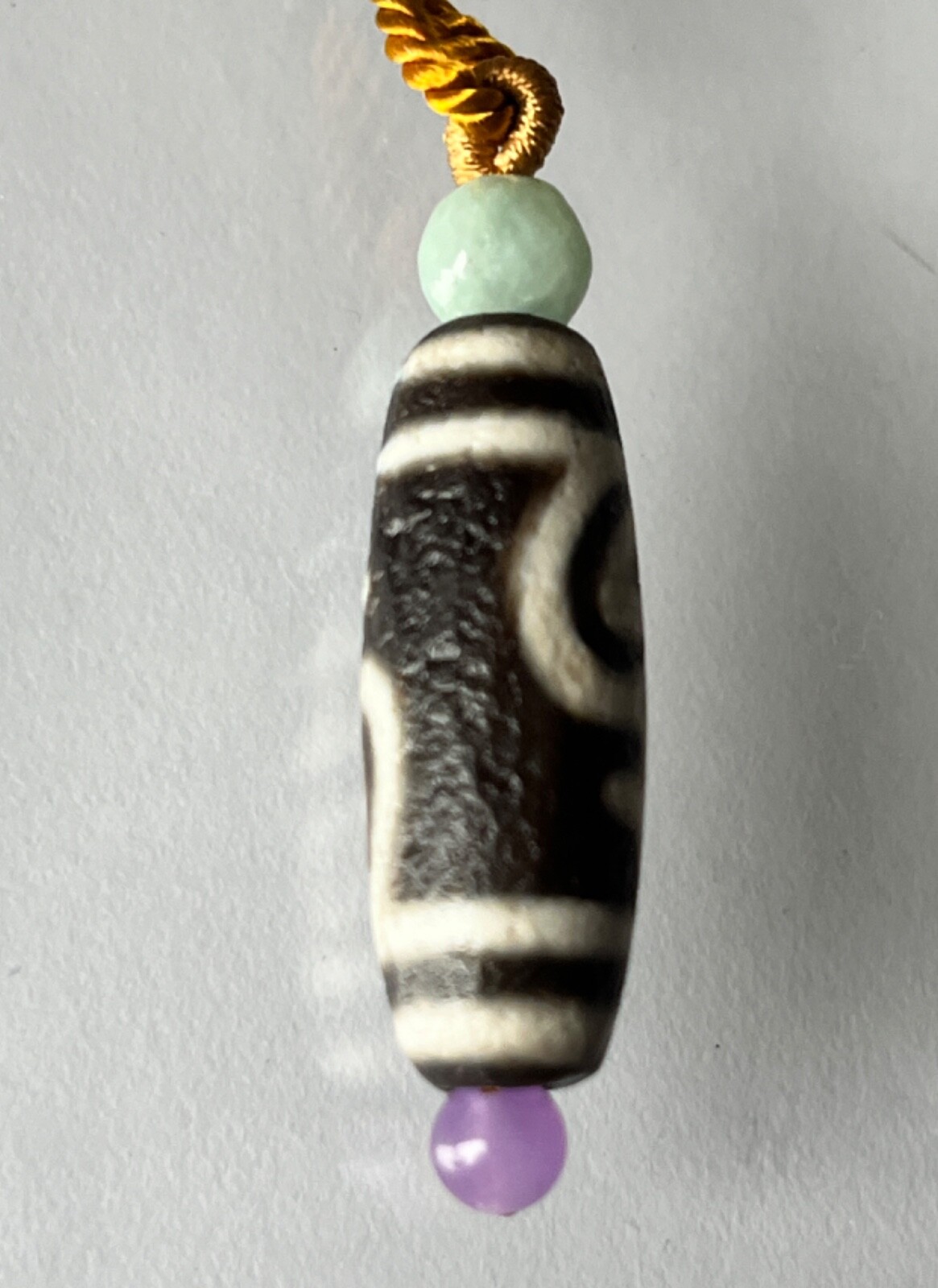 Ancient Tibetan black / white DZI agate bead fine decor 2 Tabo ...