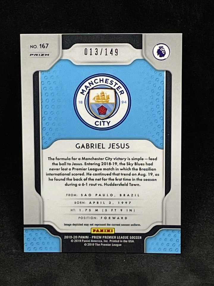 2019-20 Panini Prizm EPL GABRIEL JESUS Red Prizm #/149 MANCHESTER CITY ...