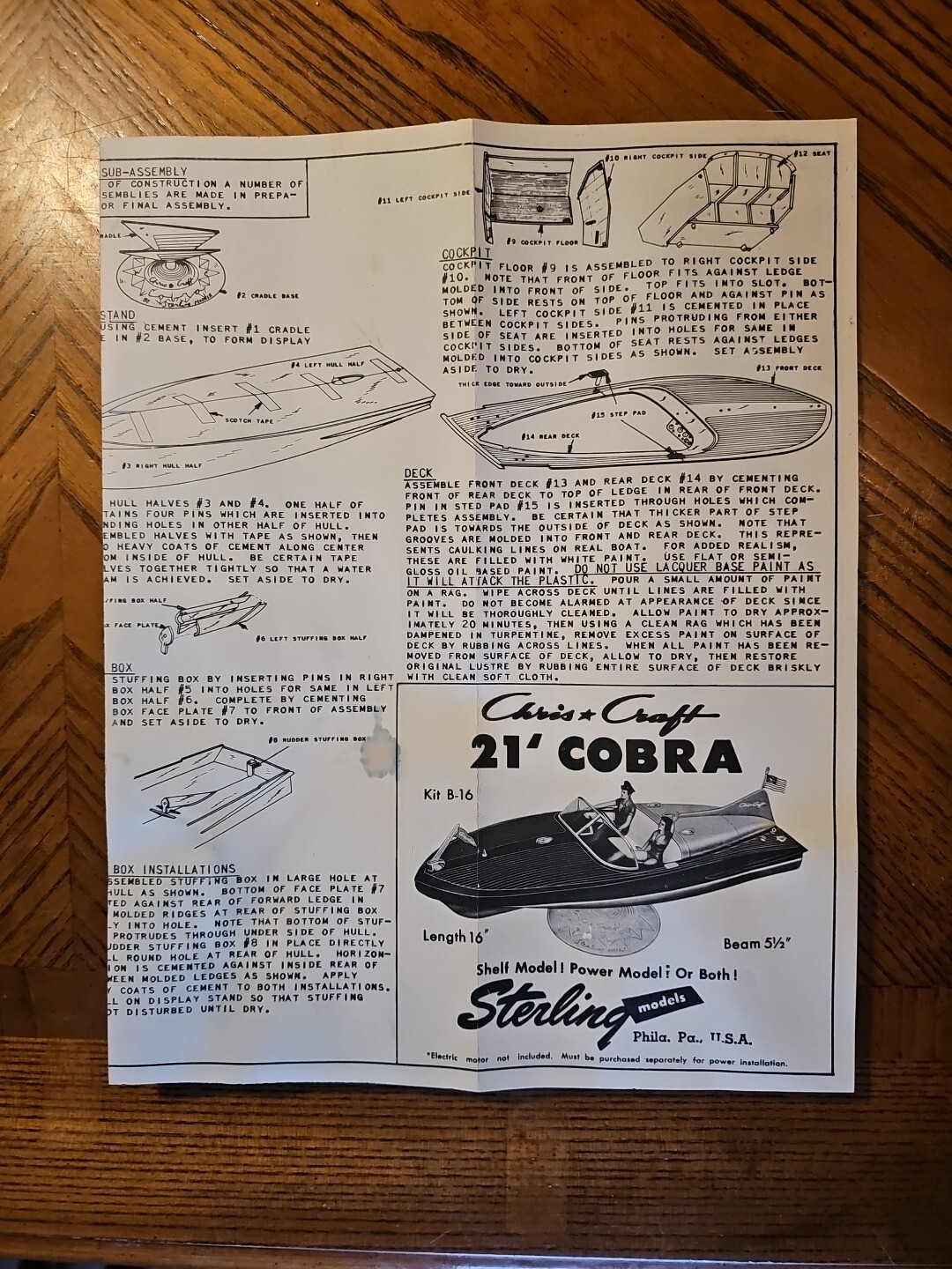 Vintage 1956 Sterling Models Chris Craft 21' Cobra Speed Boat Kit # B16 ...