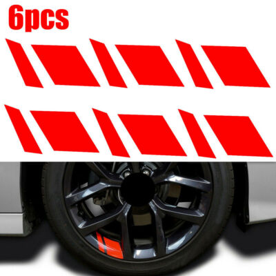 6x Reflective Car Wheel Rim Vinyl Decals Red Stickers Accessories For ...