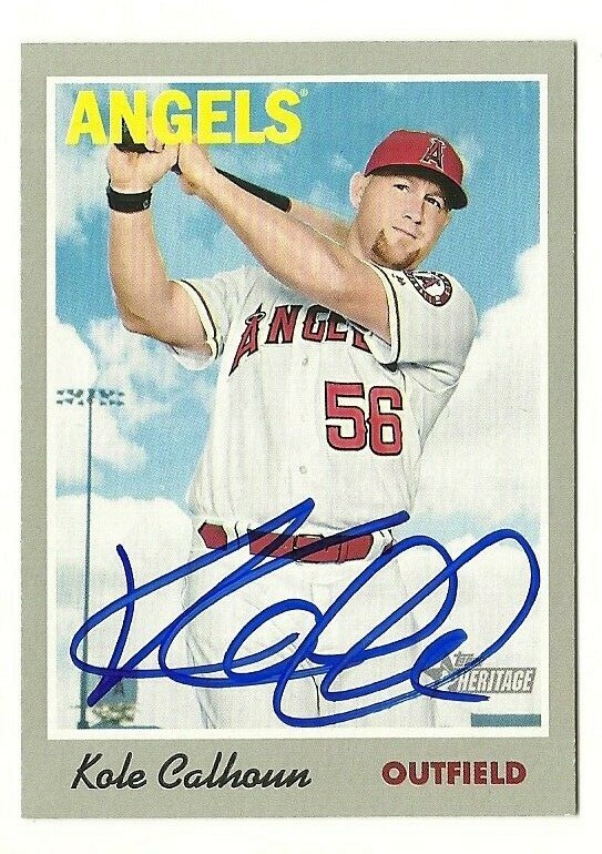 2019 TOPPS HERITAGE #4 KOLE CALHOUN ANGELS AUTOGRAPHED SIGNED BASEBALL ...