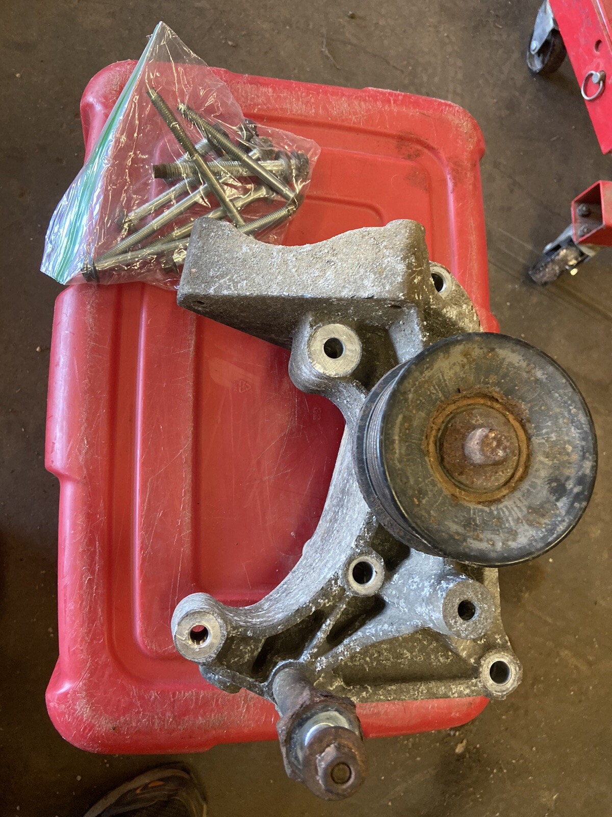 2011-2016 FORD F350 F250 6.7L DIESEL IDLER PULLEY BRACKET w most bolts ...