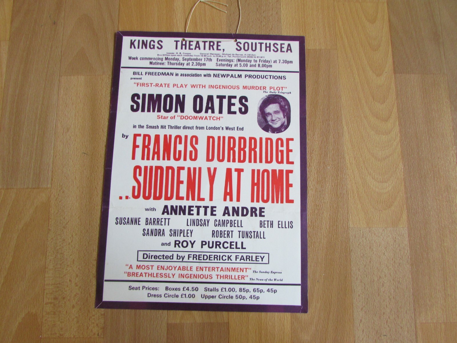 Simon Oates in Suddenly at Home 1973 Original Kings Theatre Southsea ...