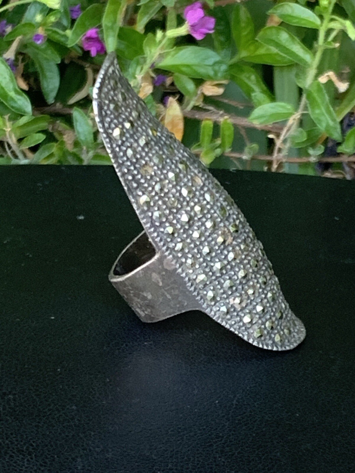 VINTAGE Antique STERLING SILVER Full Finger RING BOLD… - Gem