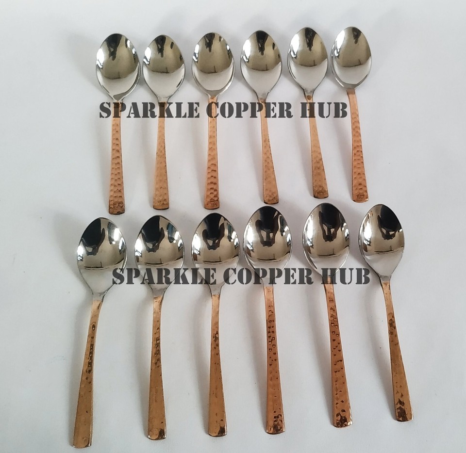 Pure Copper Stainless Steel Tableware Flatware 24 Piece Table & Dessert ...