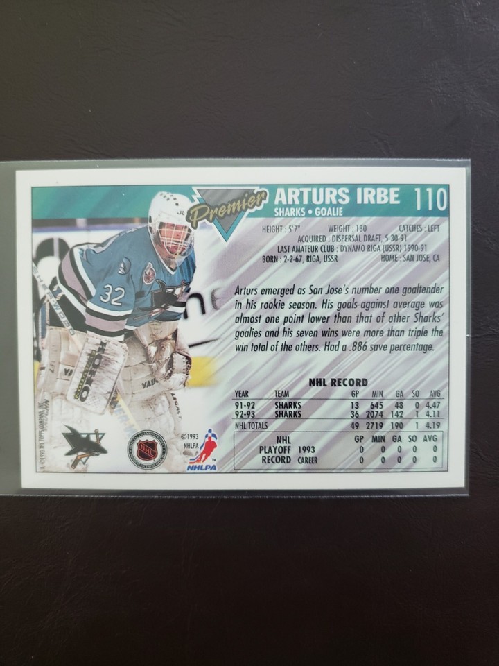 1993-94 Arturs Irbe O-Pee-Chee Premier Hockey San Jose Sharks | eBay