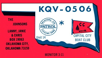 Capitol City Boat Club Oklahoma City Oklahoma KQV-0506 QSL Radio ...
