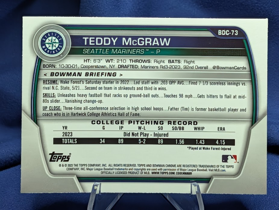Teddy McGraw 2023 Bowman Draft Chrome Asia Exclusive Mojo #BDC-73 | eBay