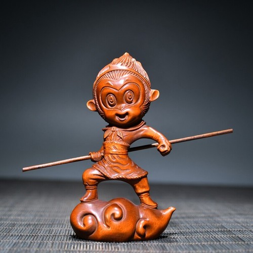 Exquisite Old Chinese boxwood handcarved Great Saint Sun Wukong statue ...