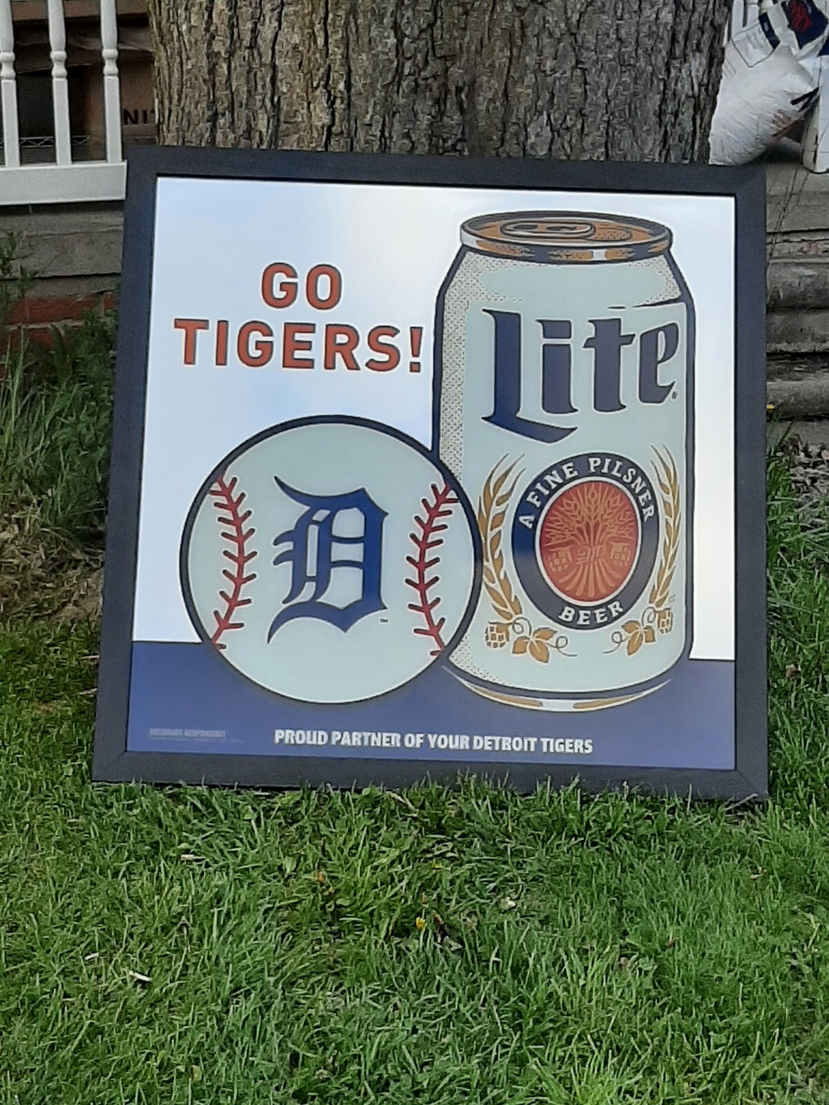 miller lite detroit tigers "go tigers"bar mirror ...local pick-up | eBay