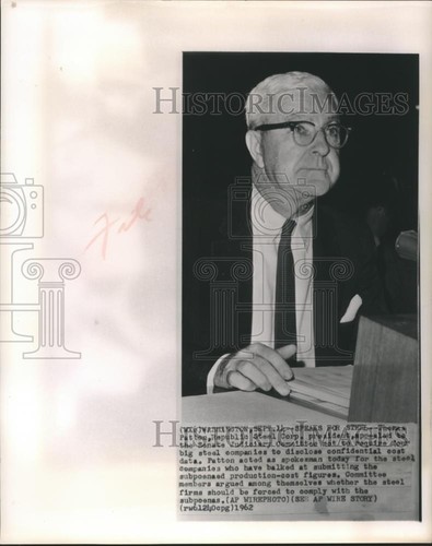 1962 Press Photo Thomas Patten who represents steel companies appealed ...