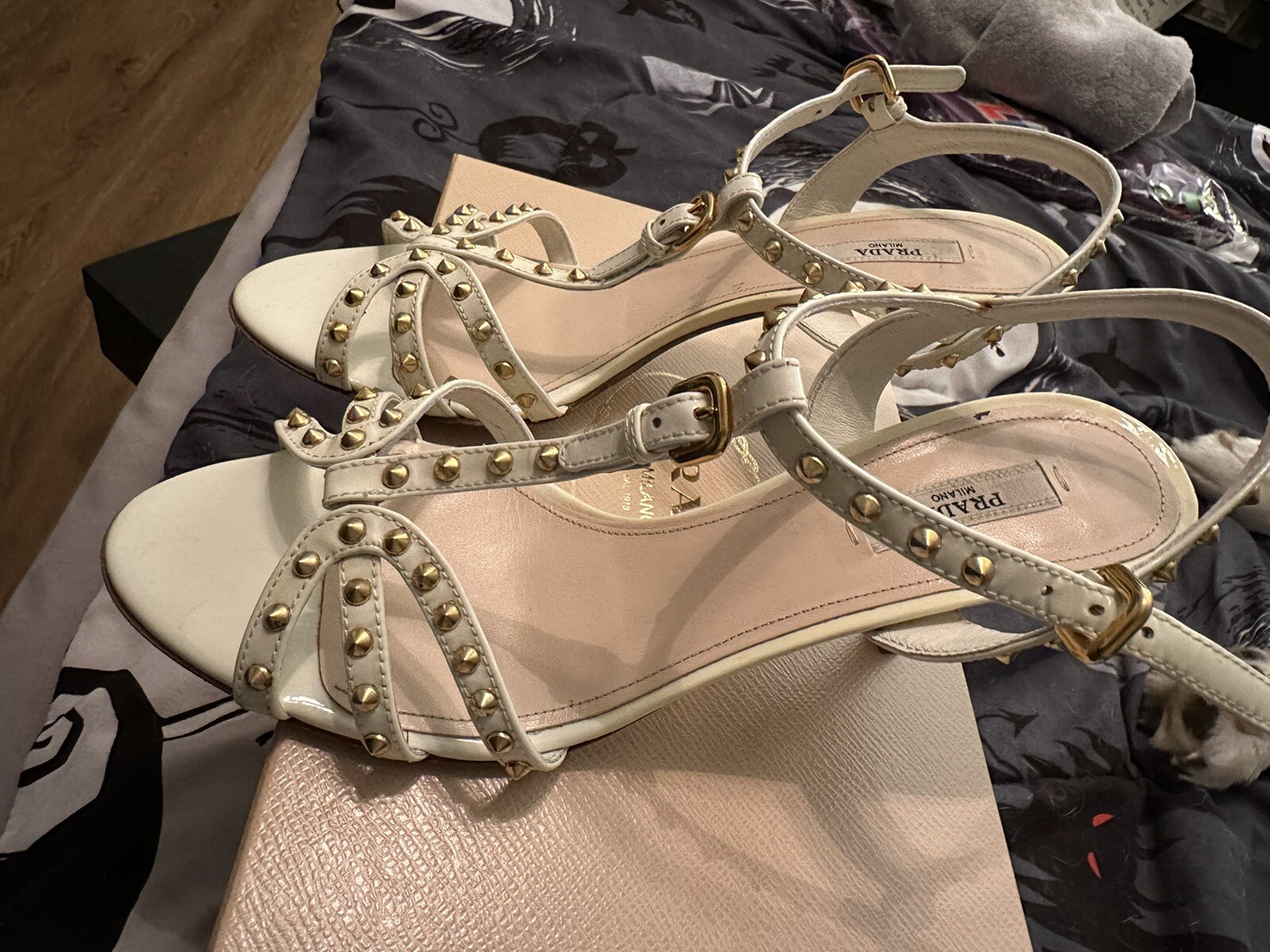 Prada Shoes White With Gold Studds Wedding Size 38 Us… - Gem