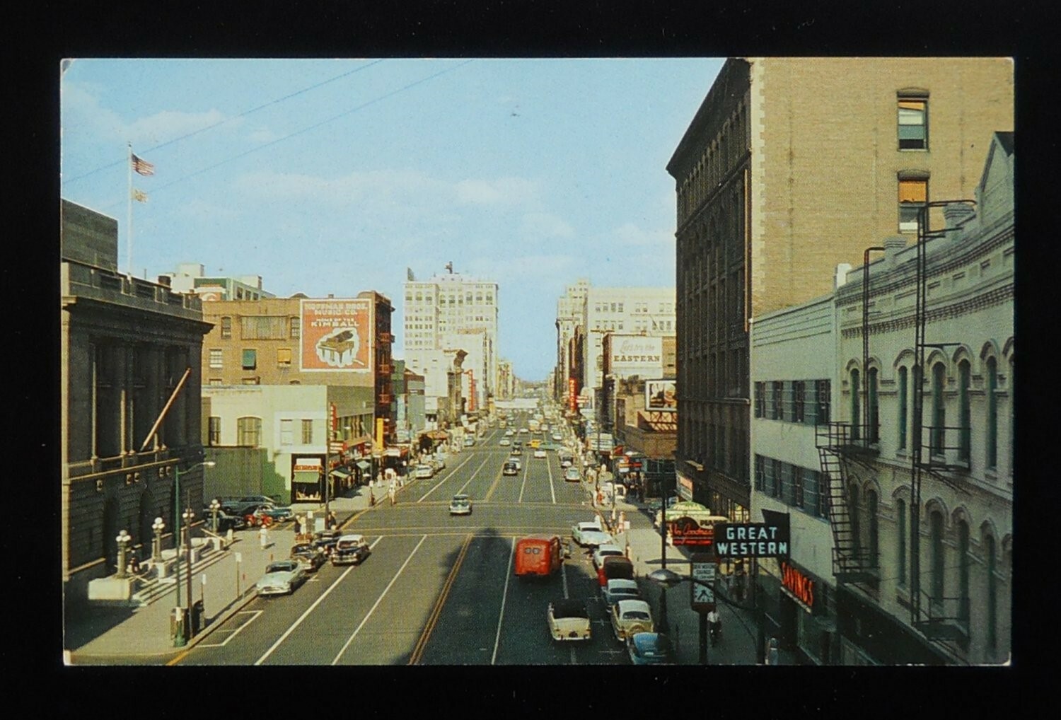 1950s Looking East on Riverside Avenue Old Cars Stores Signs Spokane WA ...