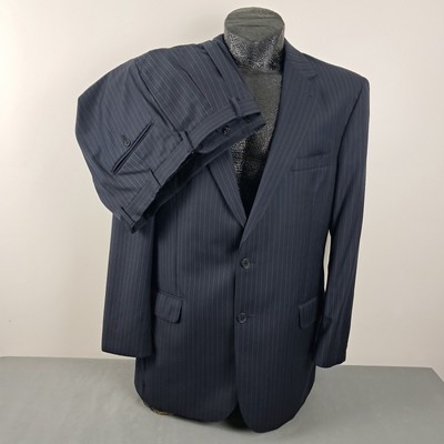 Jos A Bank Signature Gold Gordon Suit 44L Men Blue Pinstriped Pleated ...