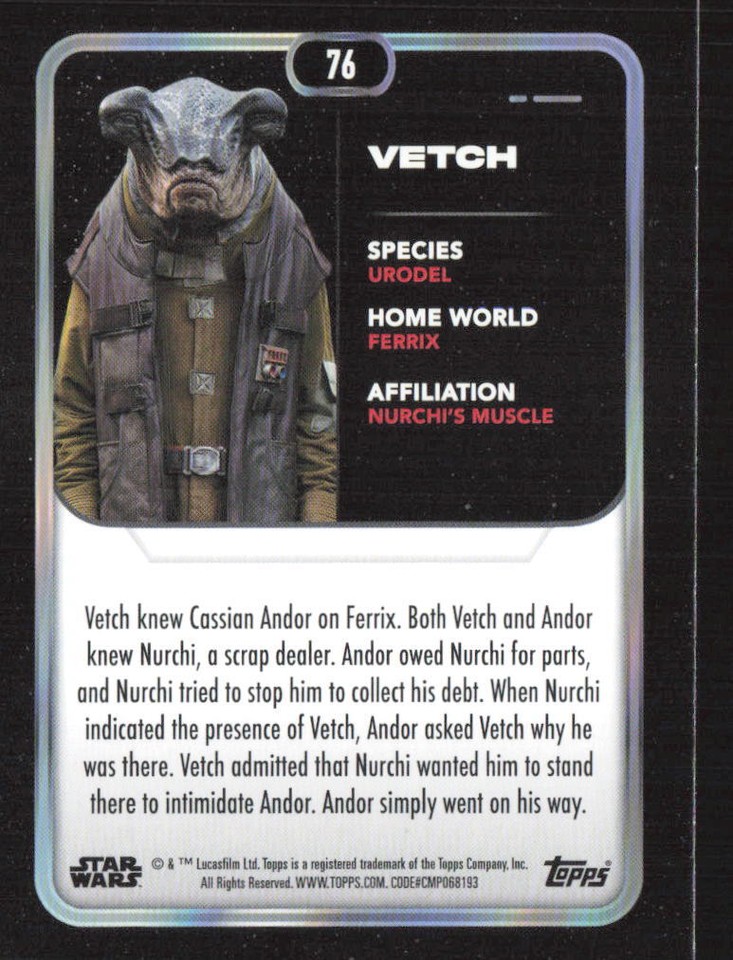 2023 Topps Star Wars Flagship #76 Vetch Silver Rainbow | eBay